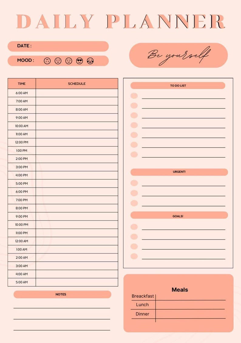 All-in-one Daily Planner Printable, Peach Minimalist Design (PDF) - Etsy