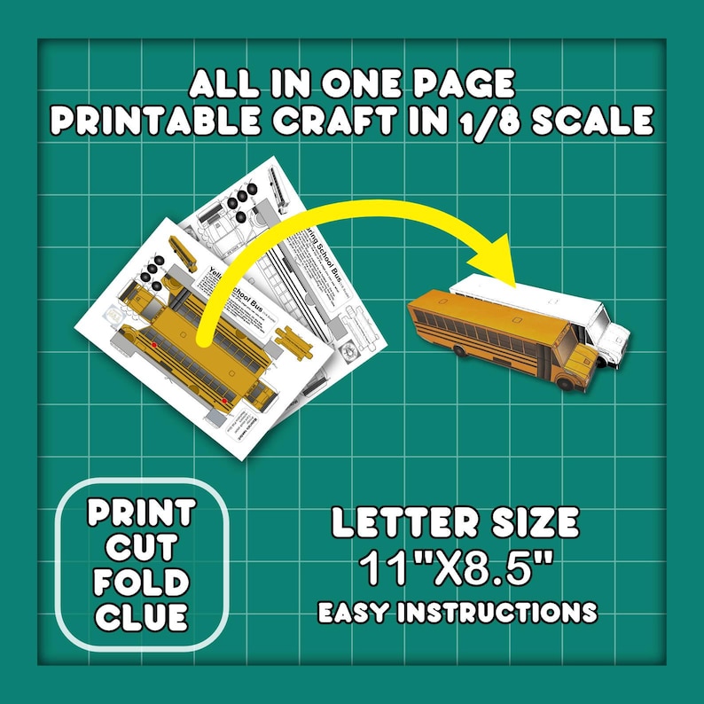 Yellow School Bus Paper Craft. Print-cut-glue. 3D Model. Printable PDF ...