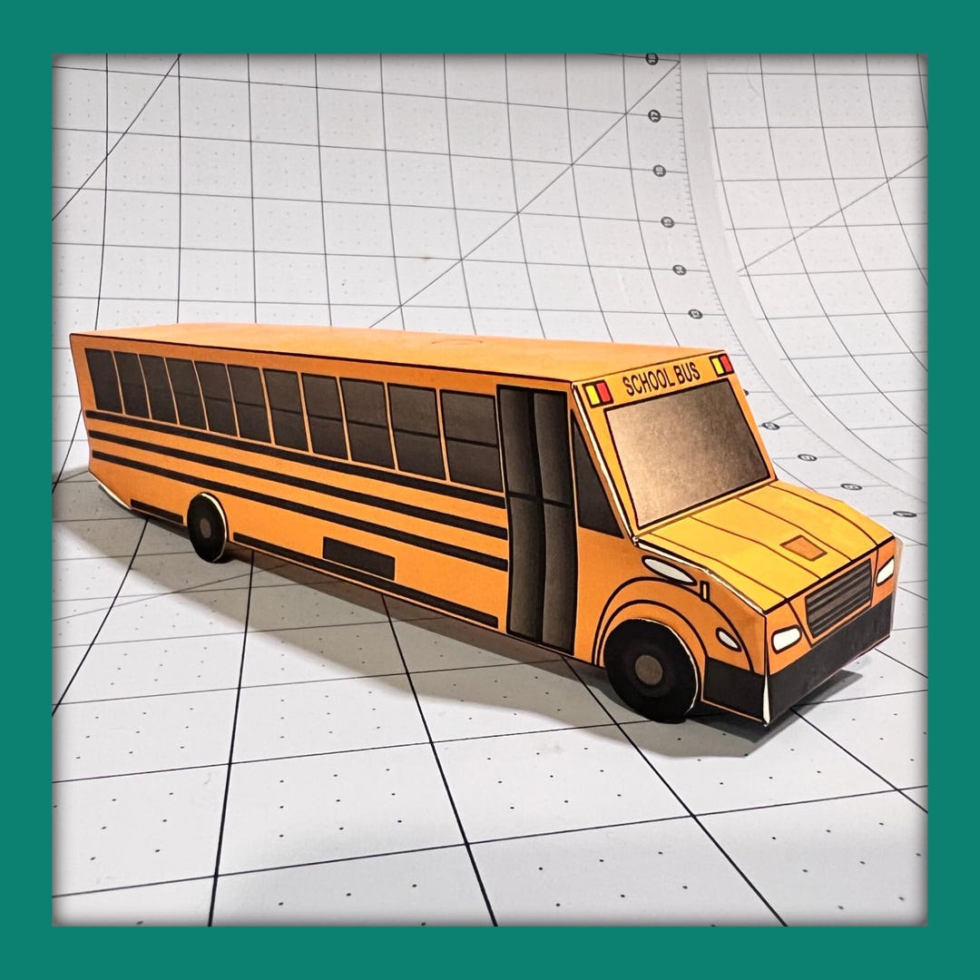 Yellow School Bus Paper Craft. Print-cut-glue. 3D Model. Printable PDF ...