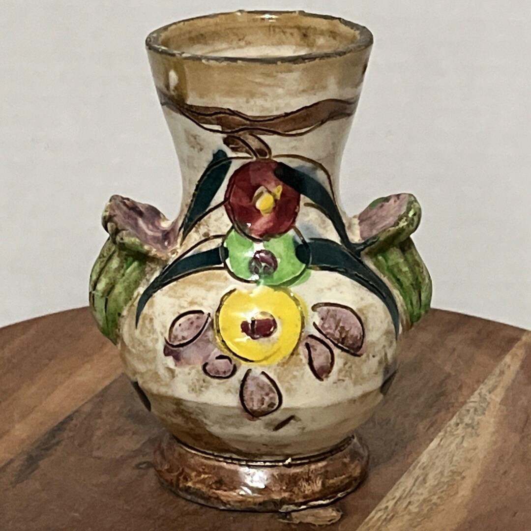Vintage Italian Sgraffito Vase: Hand-painted Floral Ceramic Pottery - Etsy