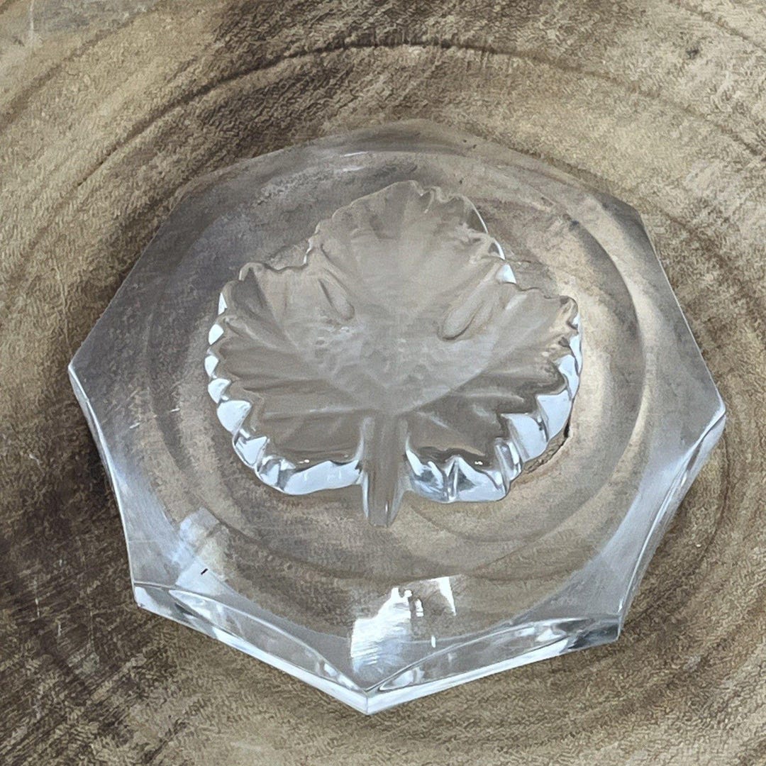 Vintage Signed Lalique Paperweight | 4" Crystal Frosted Maple Leaf ...