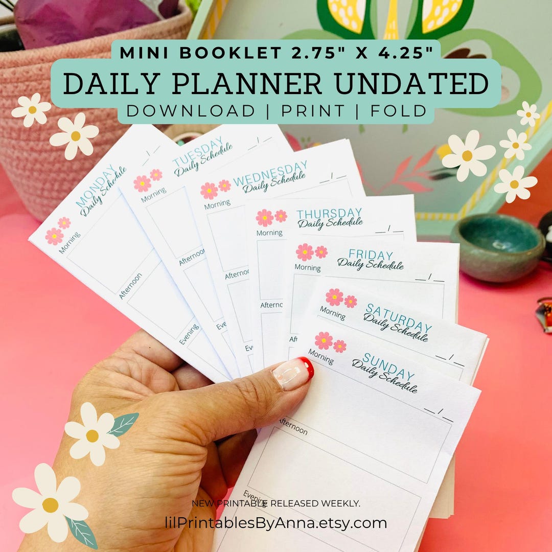 Pink Flower Daily Mini Planner – Printable Foldable PDF – Pocket Size 8 ...