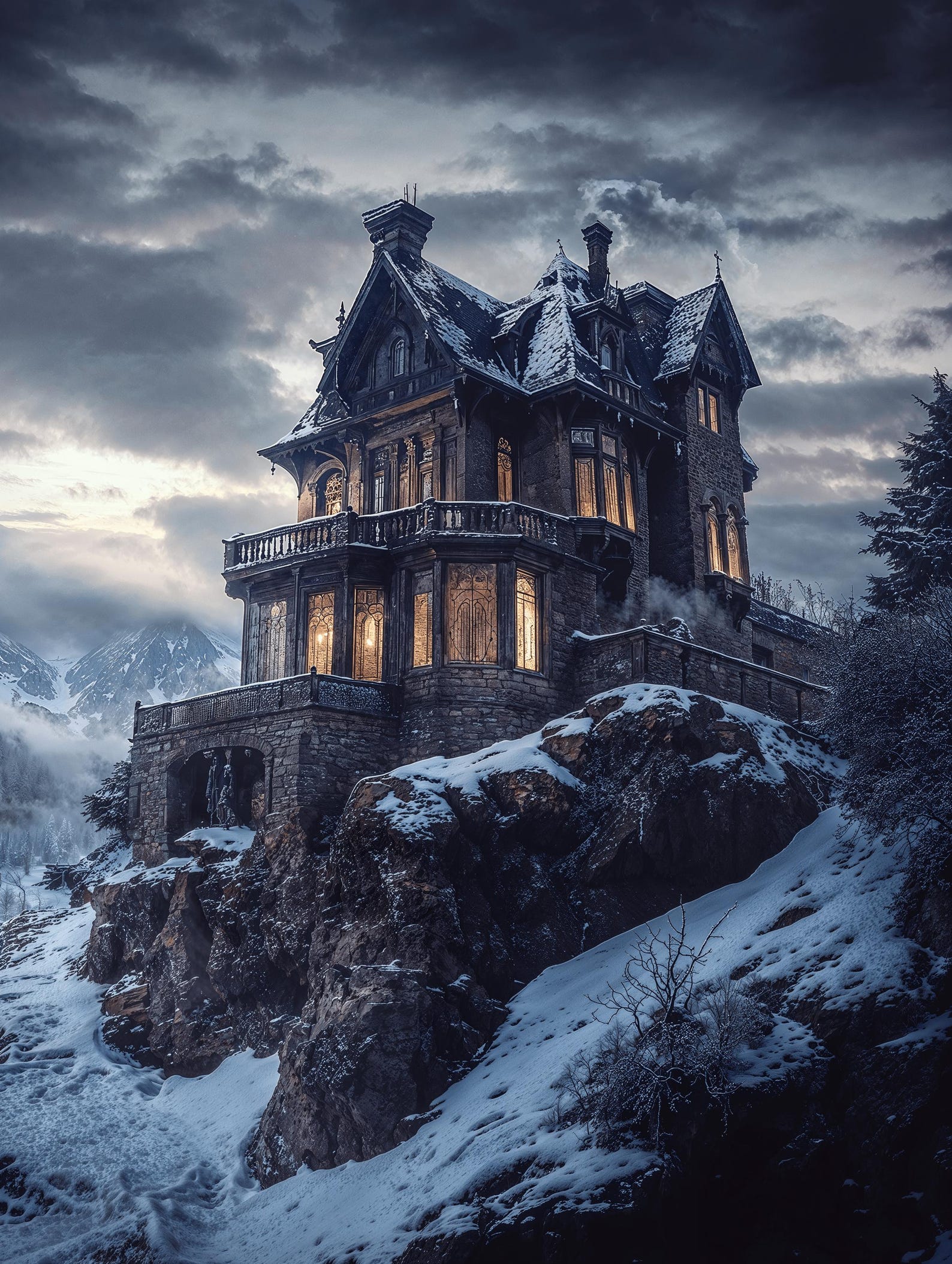 Snowy Haunted Manor Printable Wall Art • Gothic Winter House • Dark ...