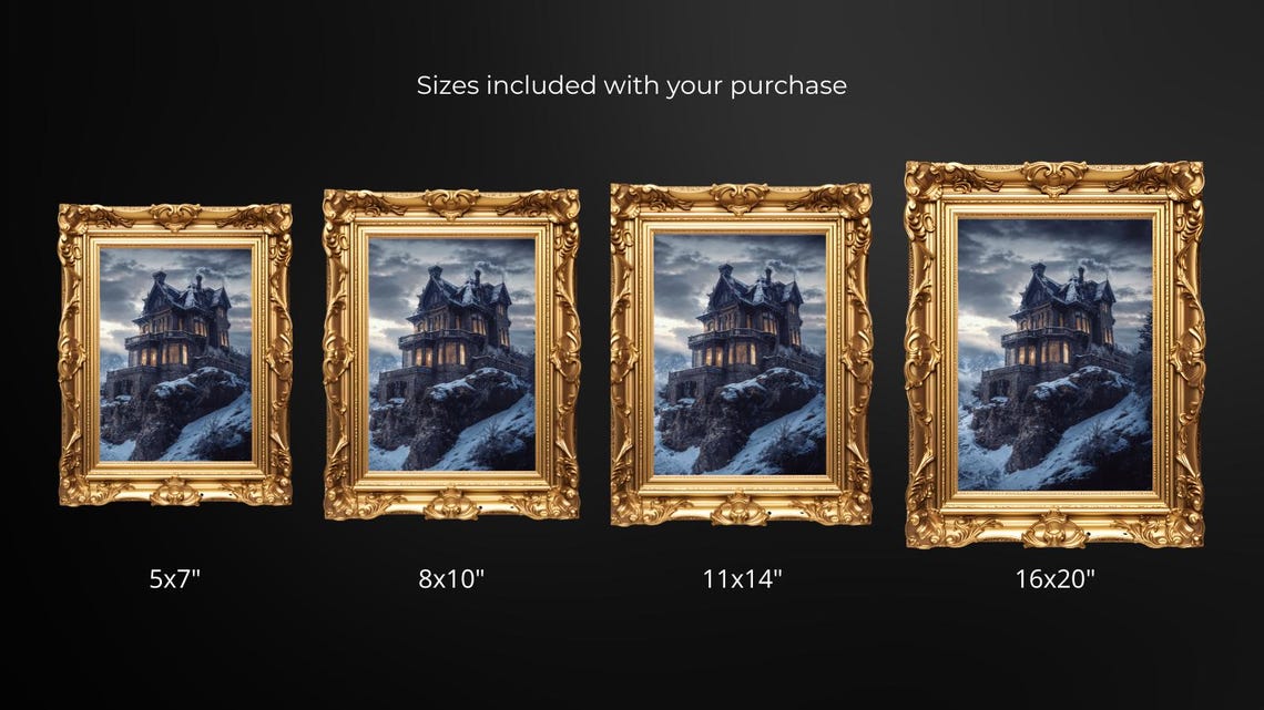 Snowy Haunted Manor Printable Wall Art • Gothic Winter House • Dark ...