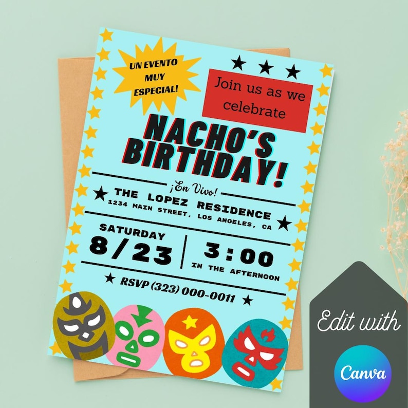 Lucha Libre Luchador Bilingual Birthday Party Invitation, Printable ...
