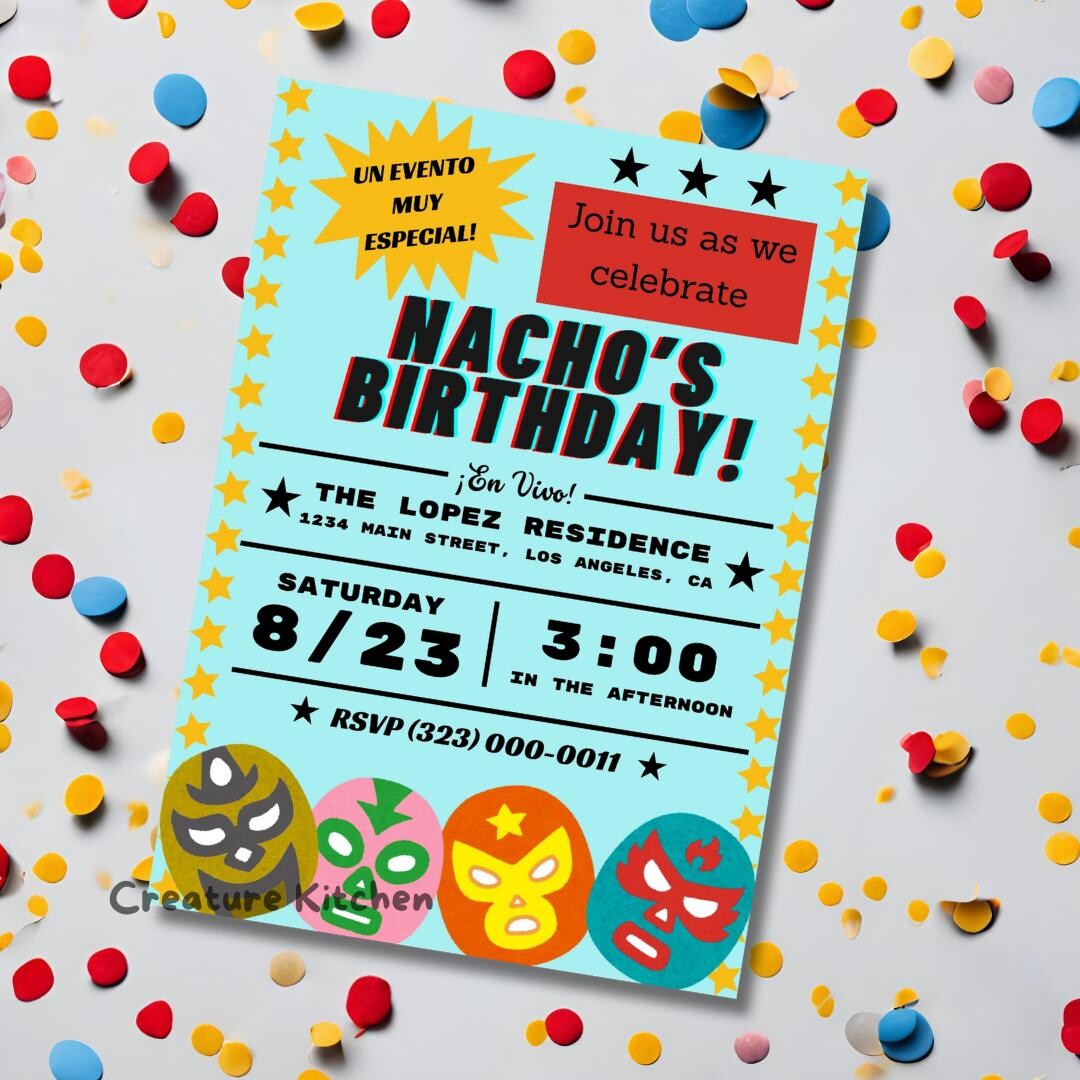 Lucha Libre Luchador Bilingual Birthday Party Invitation, Printable ...