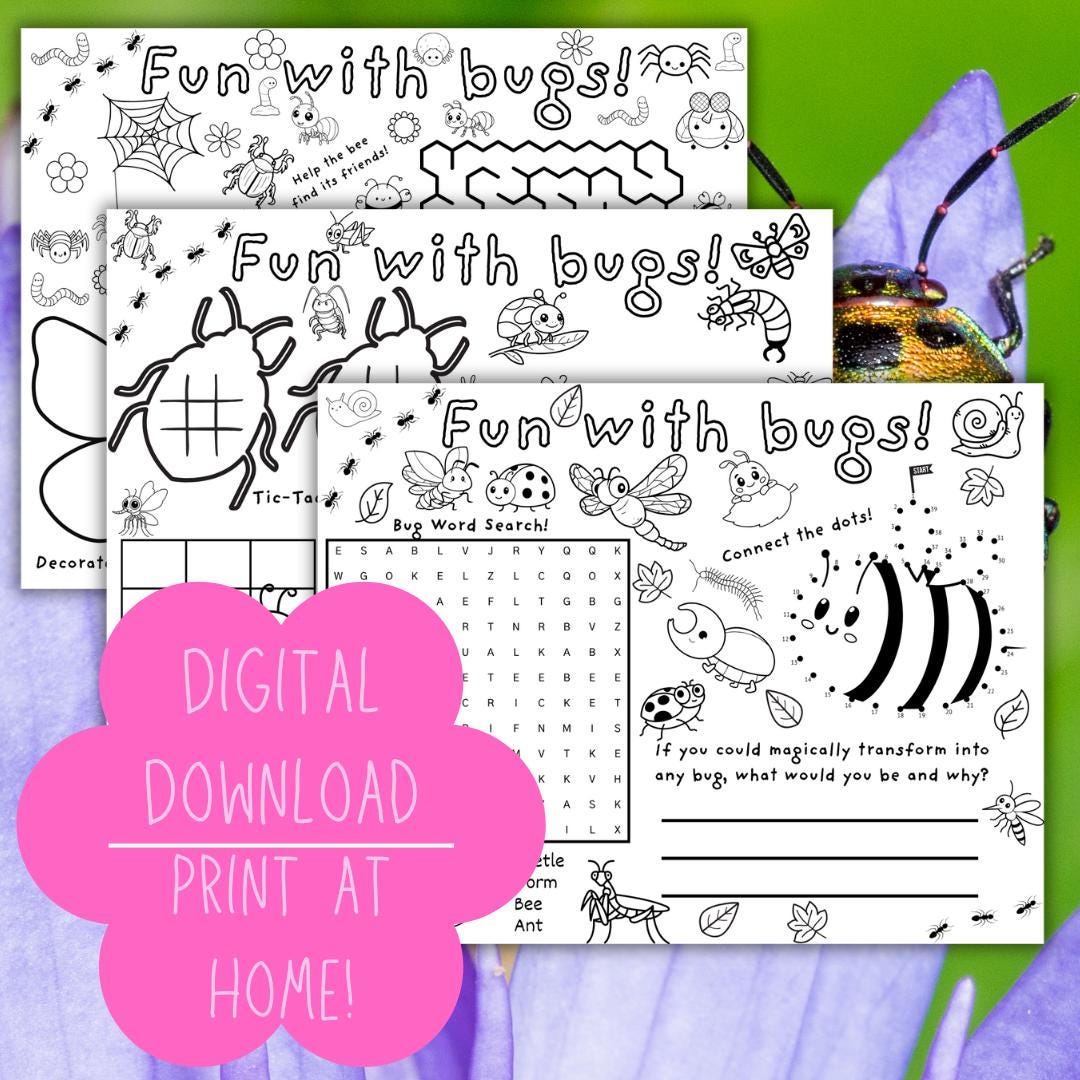 Fun With Bugs! Kids Activity Placemat, Coloring Sheet, Digital Download ...