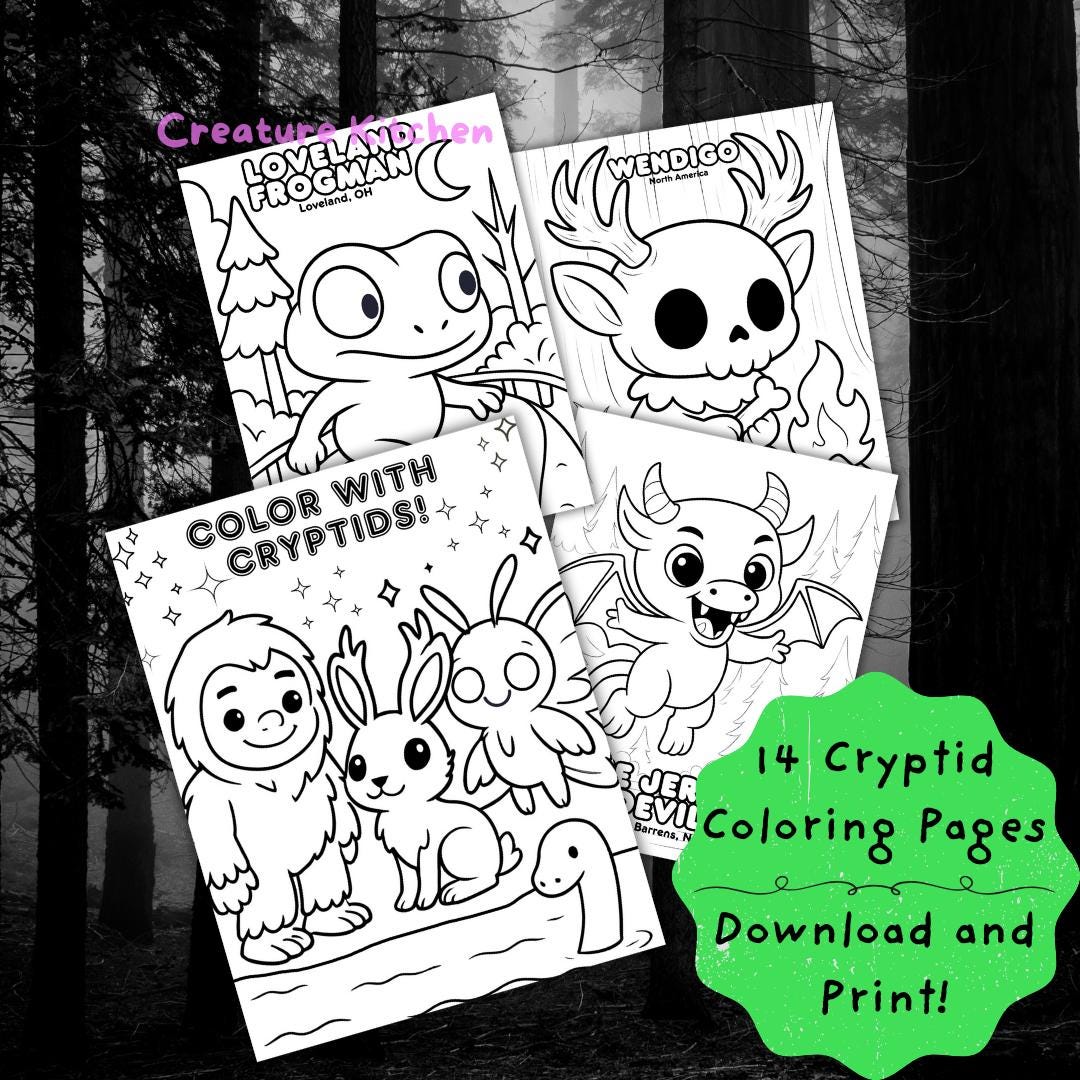 Color With Cryptids Coloring Pages, Cryptid Coloring Sheets, Mythical Creature Coloring for Kids ...