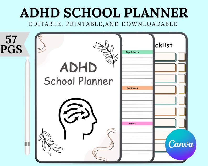 ADHD School Planner – Printable PDF for Students With Focus Support ...