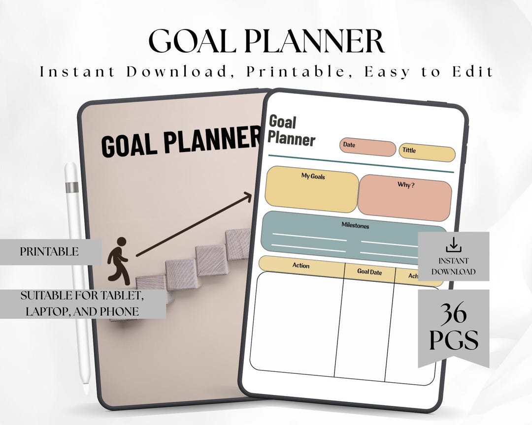 Goal Planner | Printable PDF for Goal Setting, Productivity & Daily ...