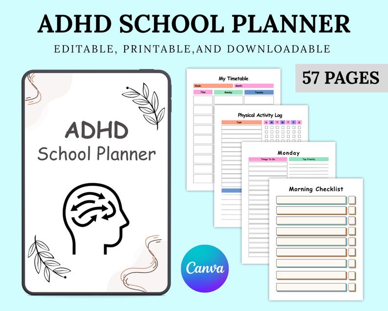 ADHD School Planner – Printable PDF for Students With Focus Support ...