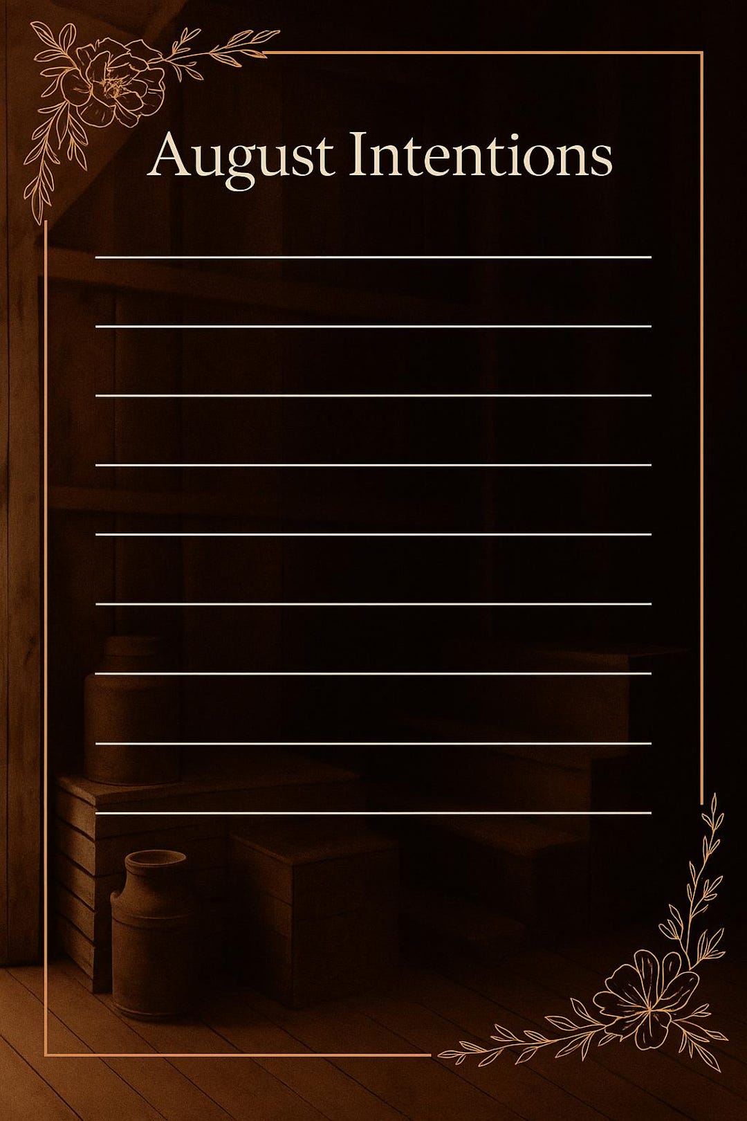 August Intentions Printable: Rustic Floral Goal Tracker (digital ...