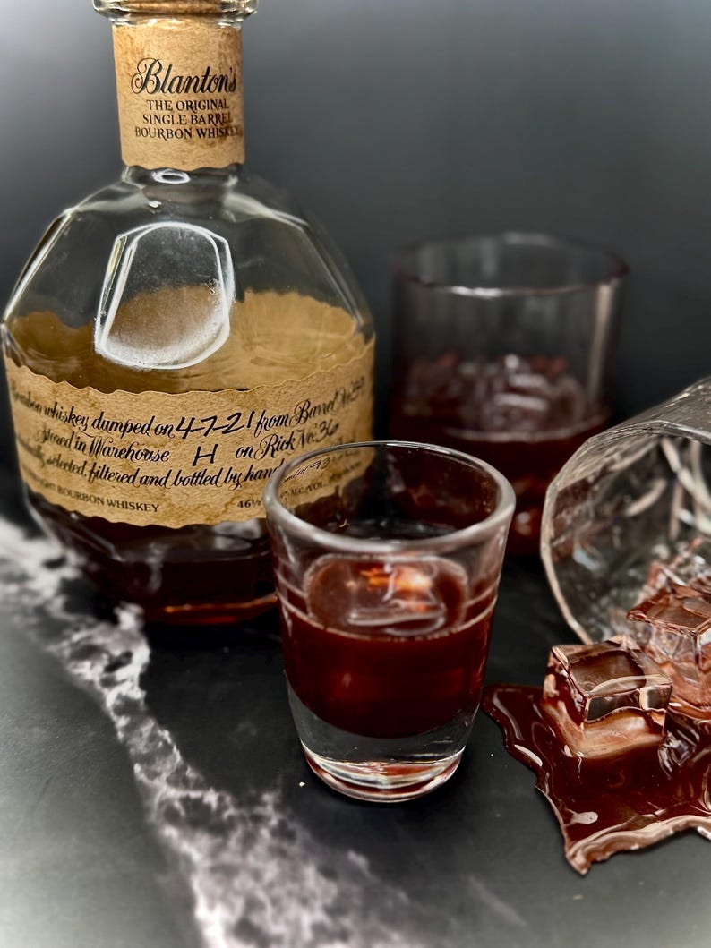 Faux Spilled Bourbon Glass With Ice/blanton's Bourbon Bottle Display ...
