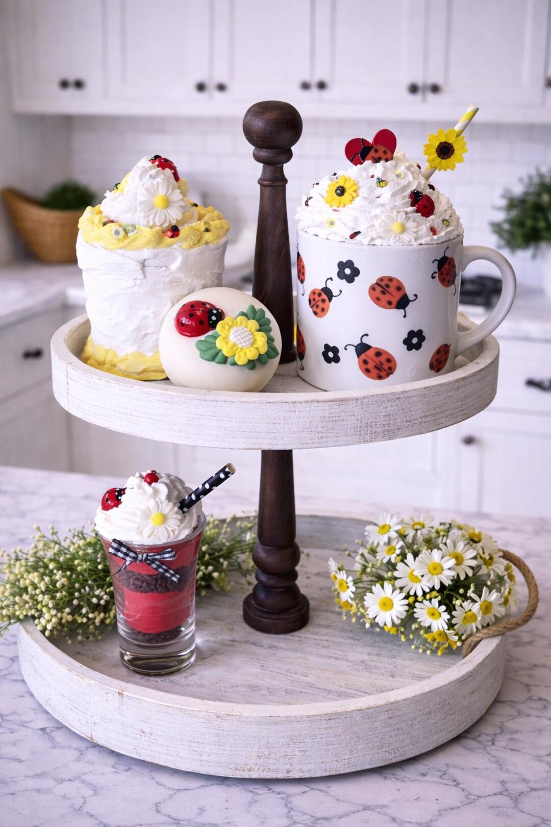 Ladybug Faux Dessert Tiered Tray Bundle | Ladybug Kitchen Decor | Fake ...