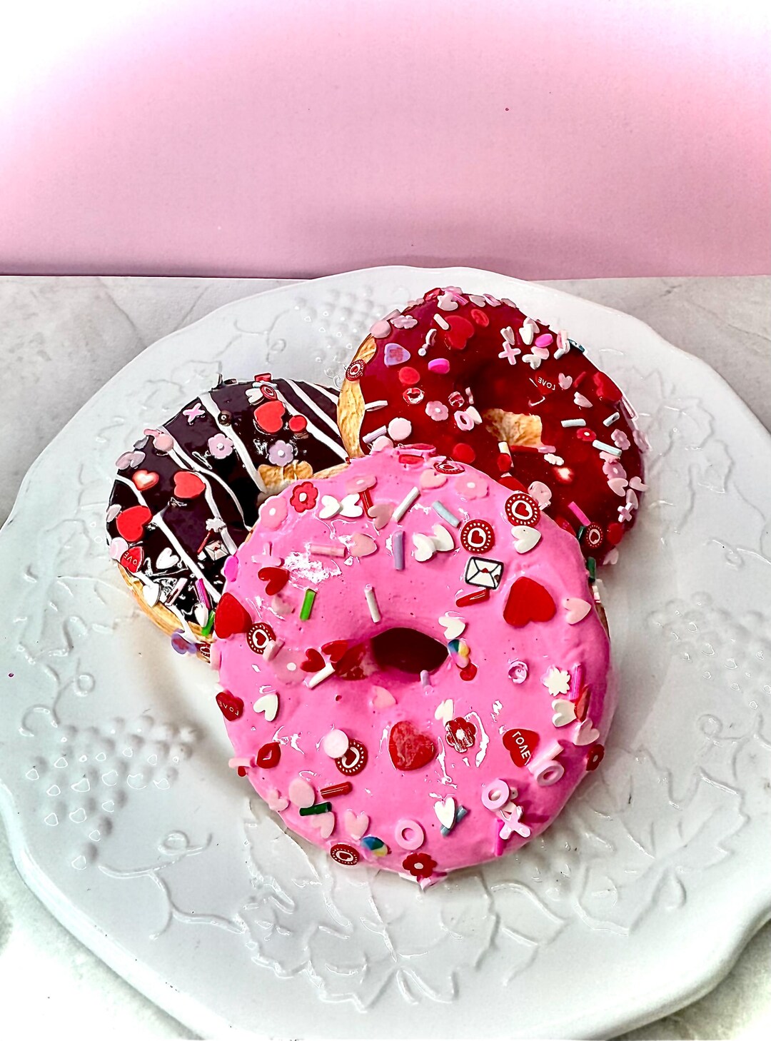 Set of 3 Faux Donuts | Fake Valentine Donut Decor | Realistic ...
