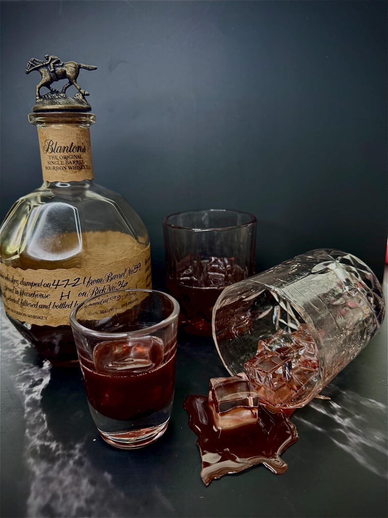 Faux Spilled Bourbon Glass With Ice/blanton's Bourbon Bottle Display ...