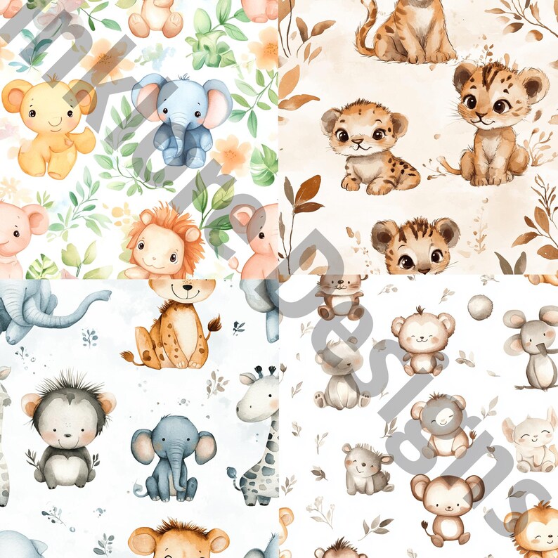Baby Safari Animals Digital Paper: Jungle Scrapbook Backgrounds (12"x12 ...