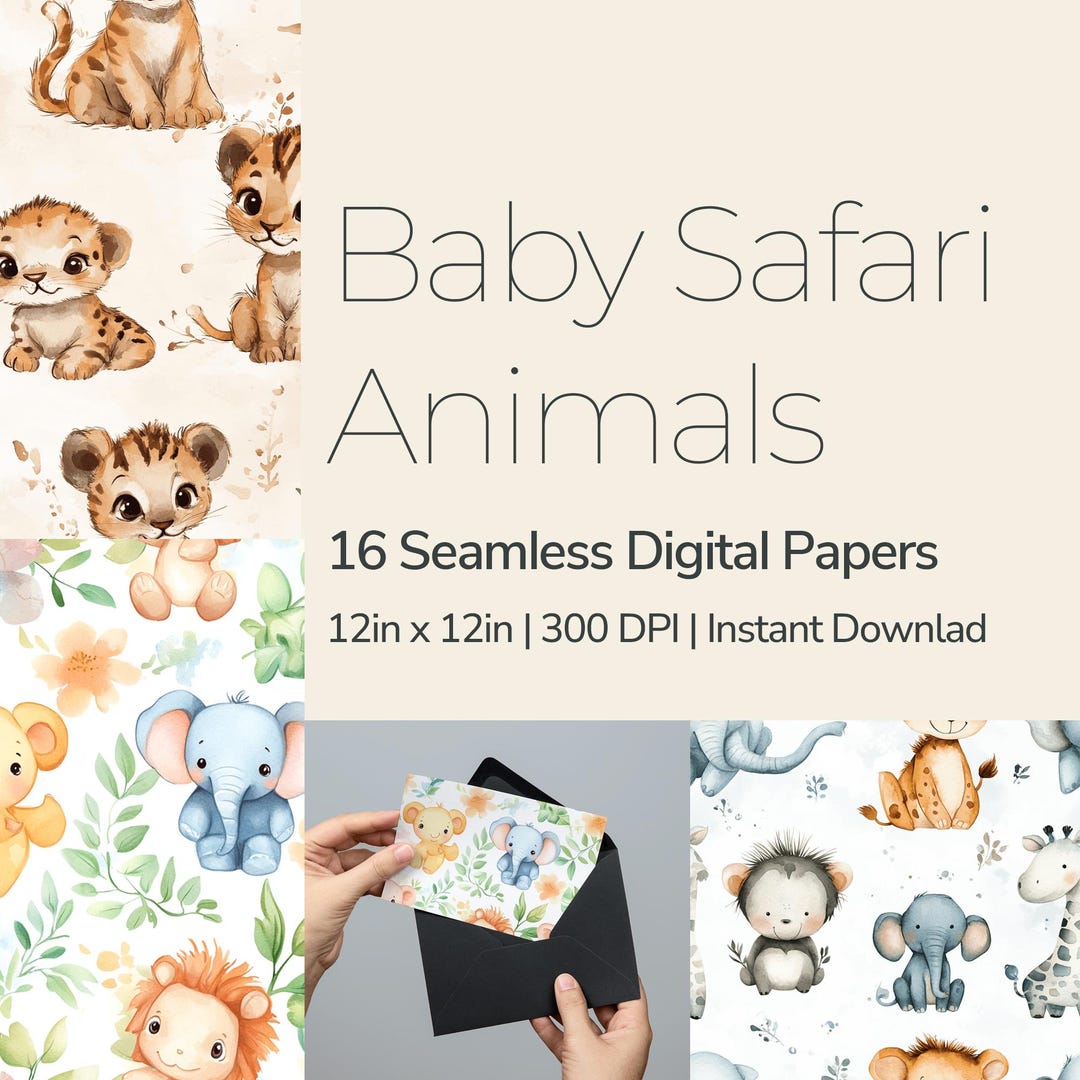 Baby Safari Animals Digital Paper: Jungle Scrapbook Backgrounds (12"x12 ...