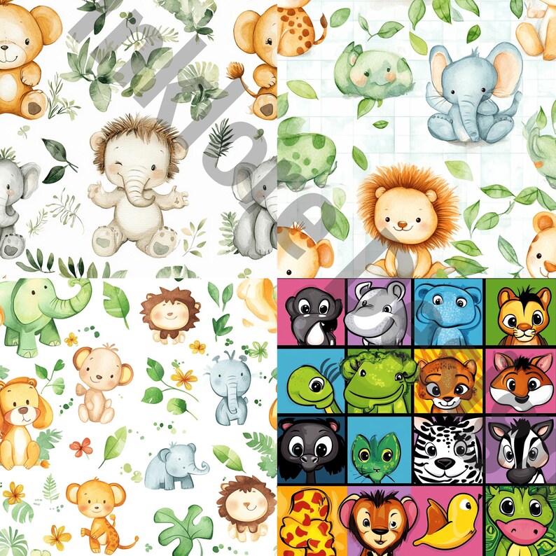 Baby Safari Animals Digital Paper: Jungle Scrapbook Backgrounds (12"x12 ...