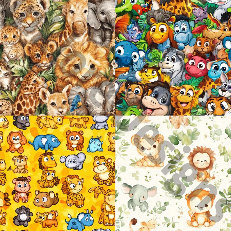 Baby Safari Animals Digital Paper: Jungle Scrapbook Backgrounds (12"x12 ...