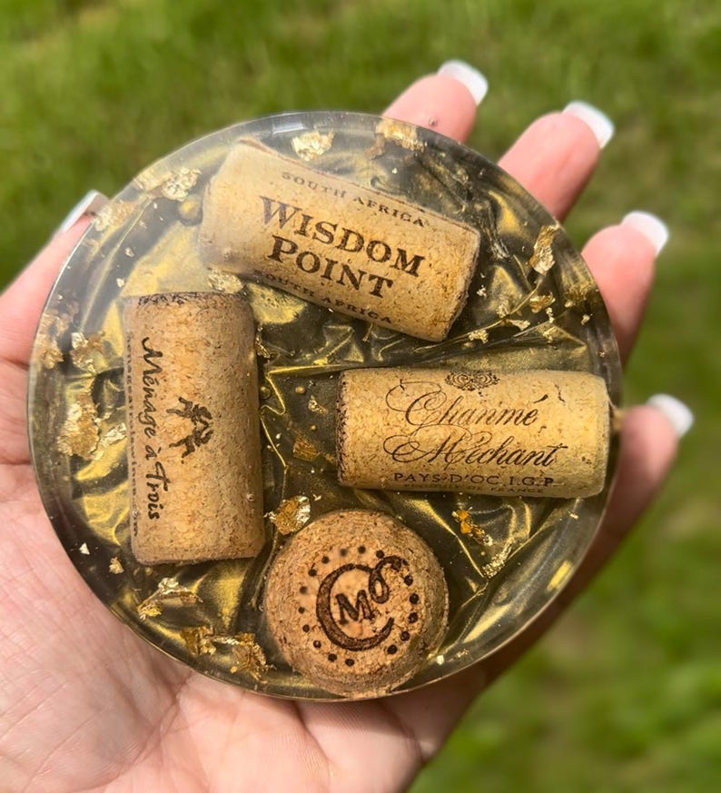 Wine Cork Resin Coaster With Gold Flakes – Handmade Wine Lover Gift ...
