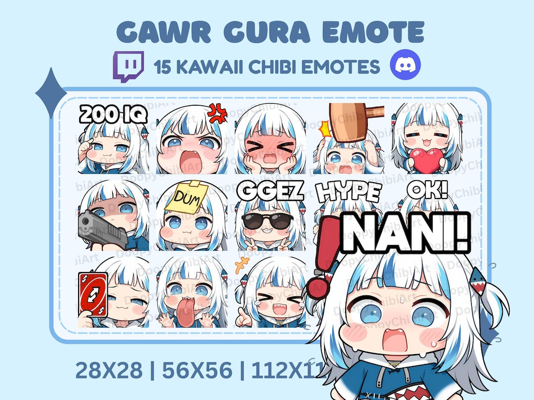 Gawr Gura Emotes | Hololive Emotes | Hololive Gawr Gura | Vtuber Emotes ...