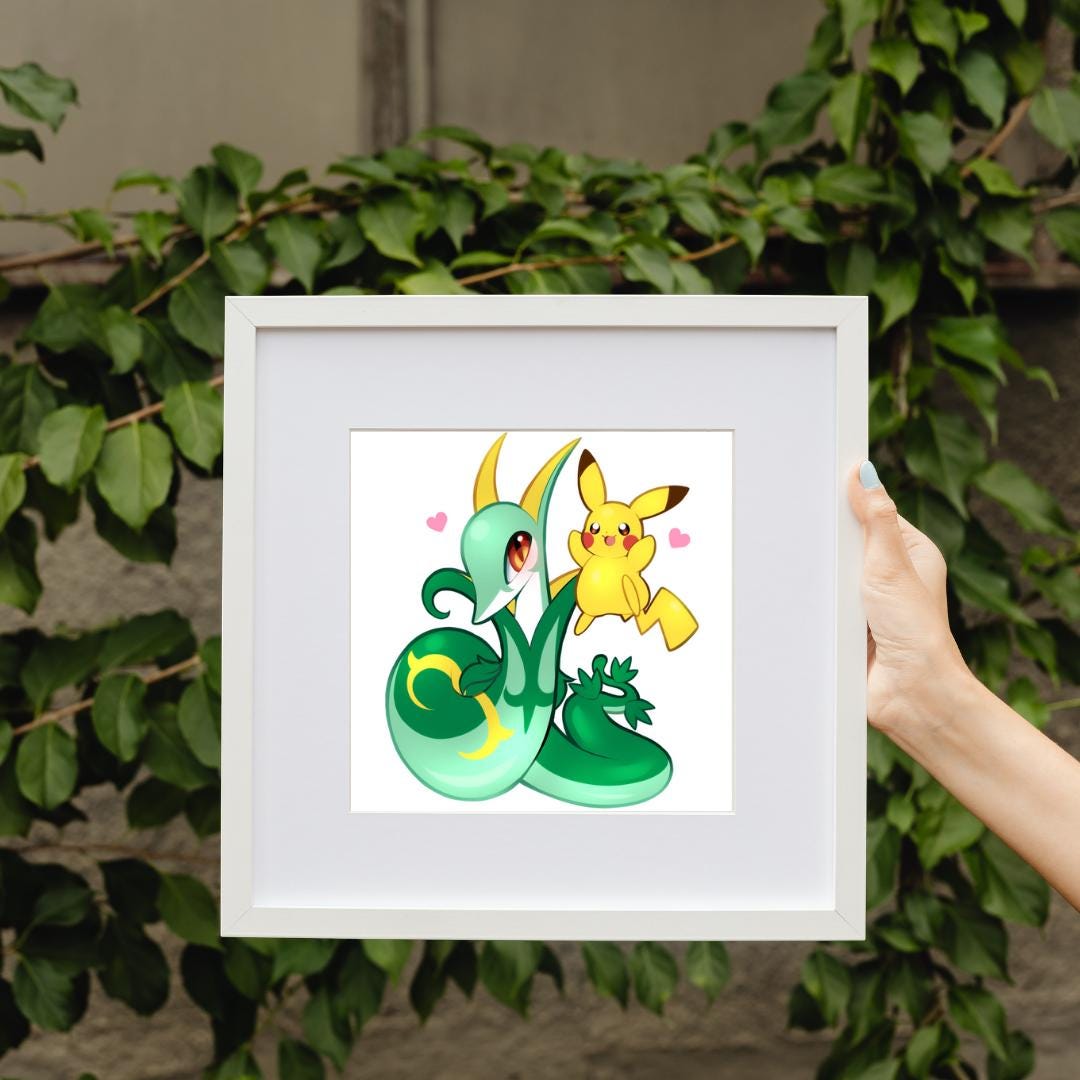 Serperior and Pikachu, Anime Poster, High Quality, Printable Wall Art ...