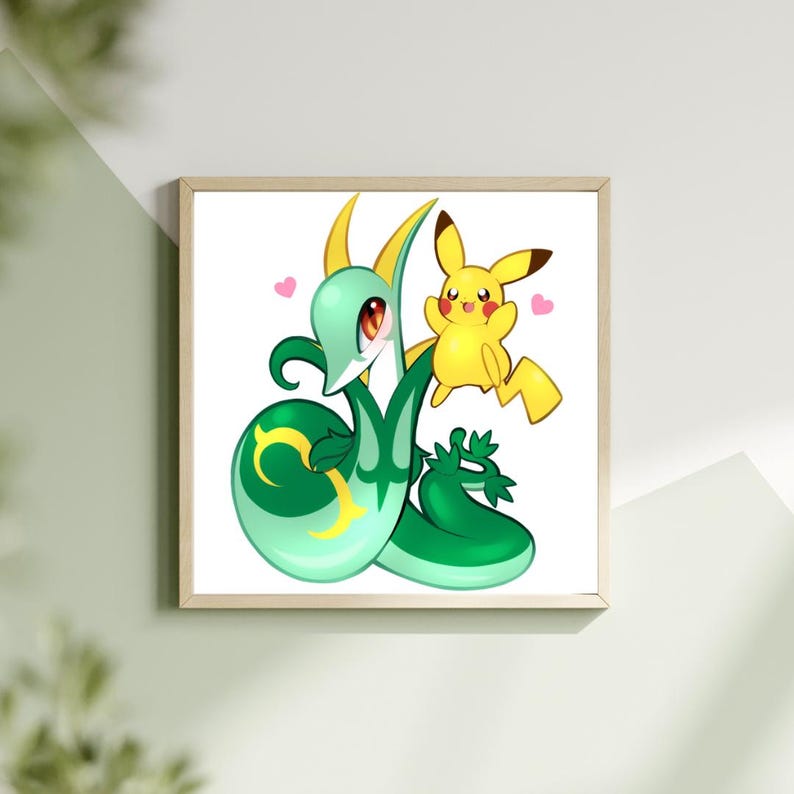 Serperior and Pikachu, Anime Poster, High Quality, Printable Wall Art ...