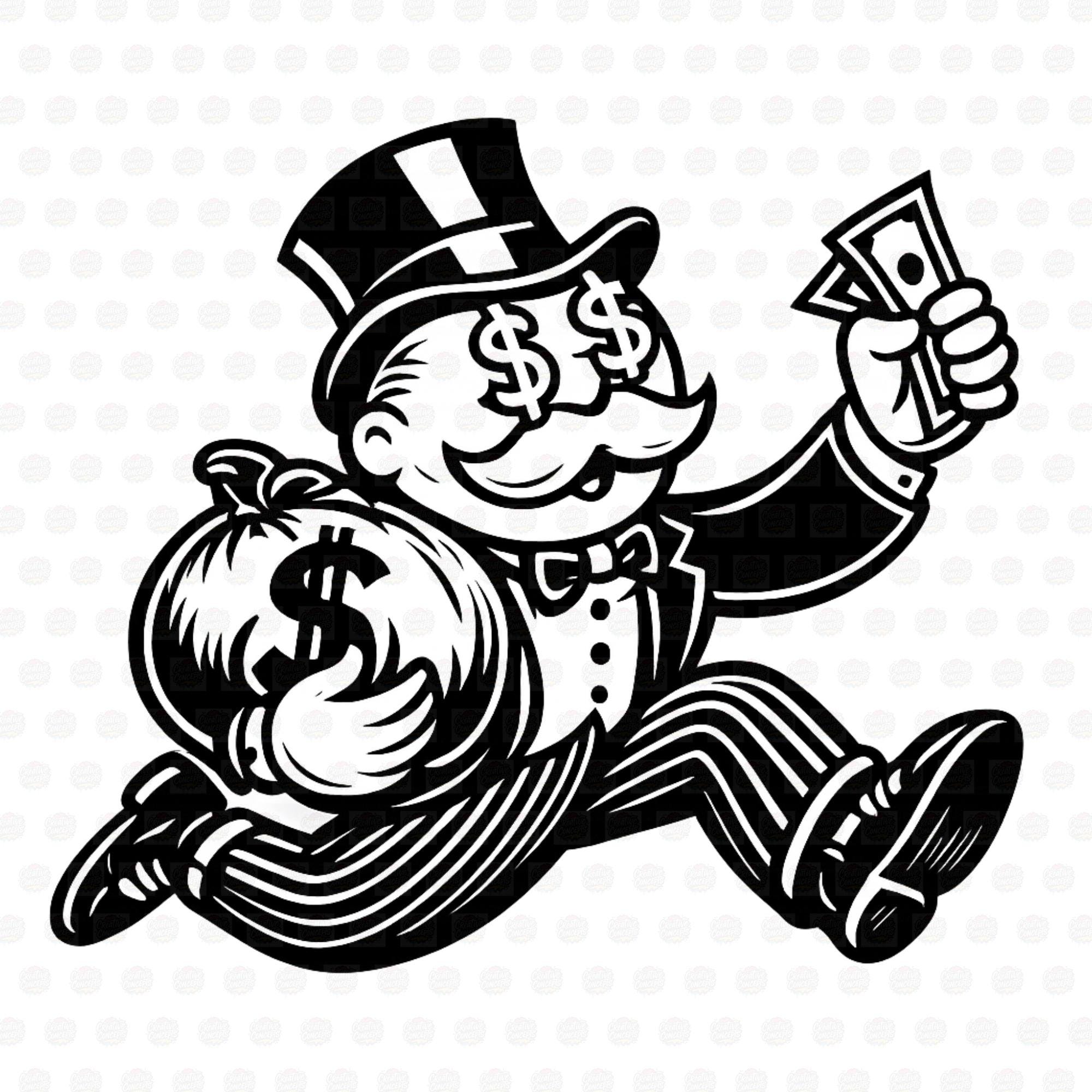 Money Run Cartoon Graphic: Vintage Rich Man PNG (digital Download) - Etsy