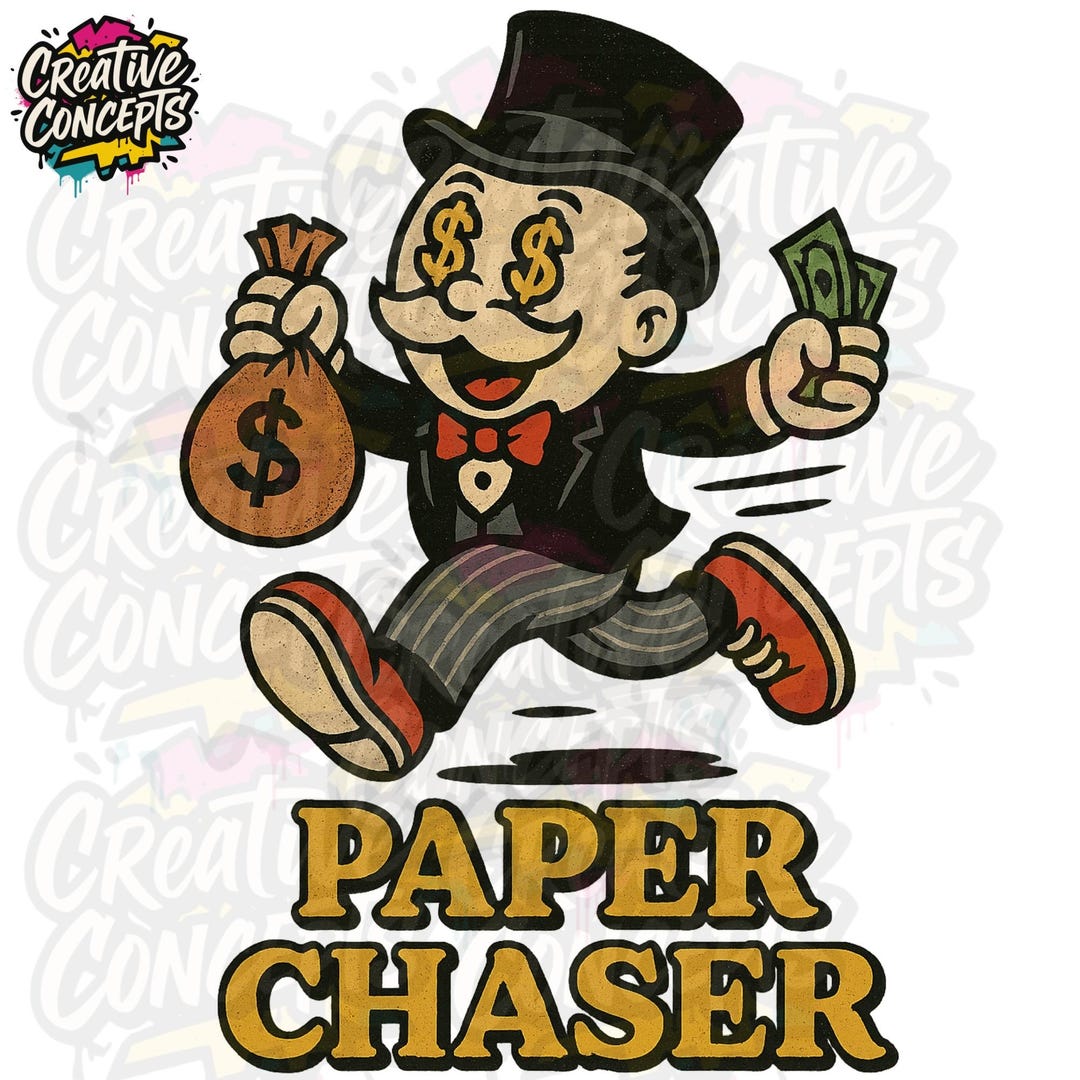 Paper Chaser Retro Cartoon Money Graphic | Digital Download PNG for T ...