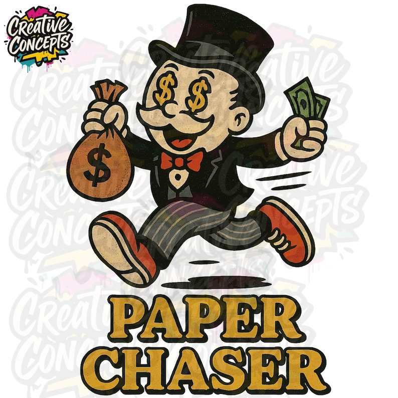 Paper Chaser Retro Cartoon Money Graphic | Digital Download PNG for T ...