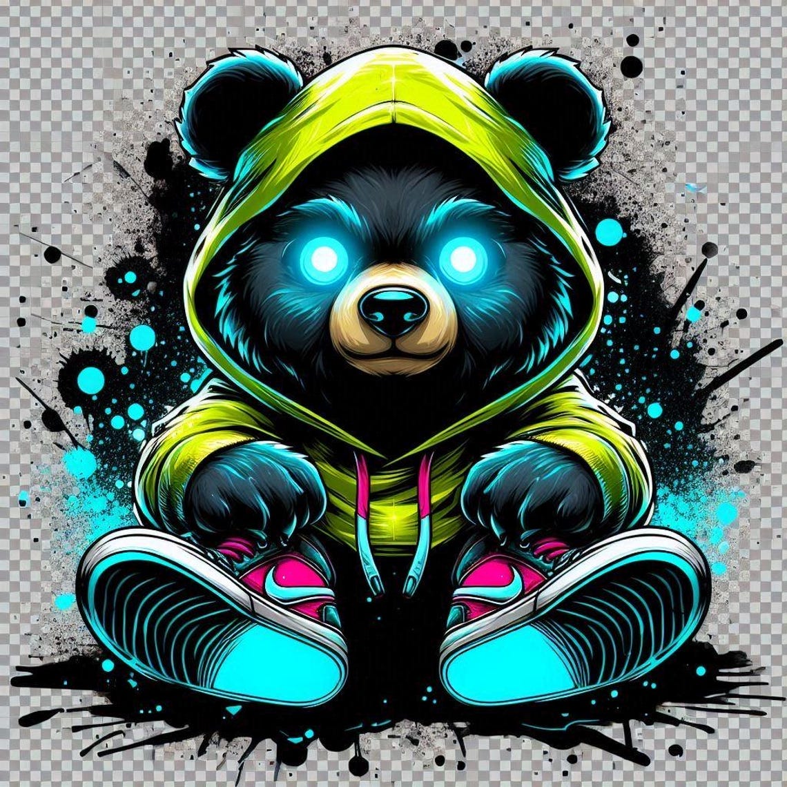 Graffiti Bear PNG – Neon Streetwear Cartoon Bear Digital Download for T ...
