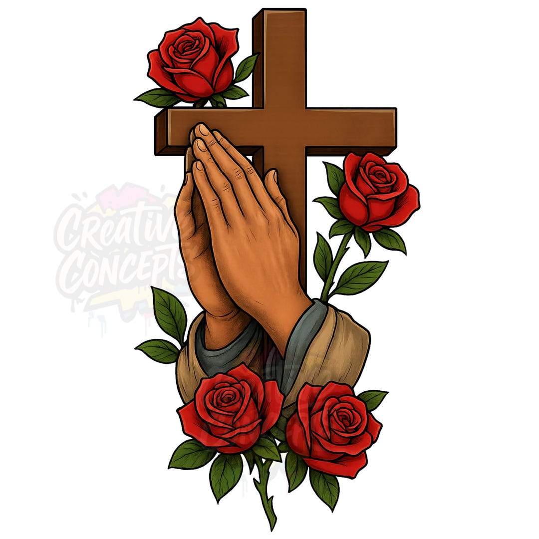 Praying Hands Cross Roses PNG – Christian Art Download for Shirts ...