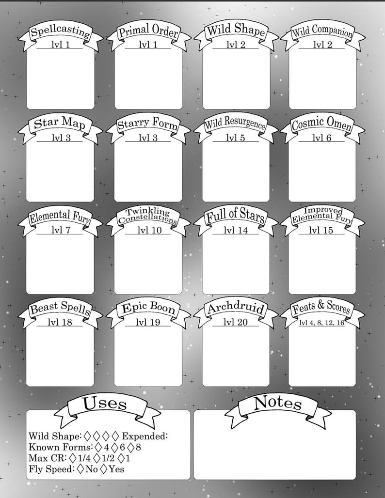 Circle of the Stars Druid Character Sheet - Etsy