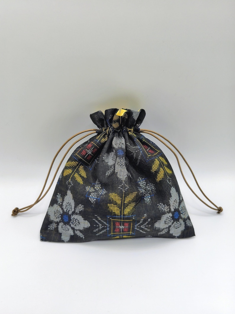 Oshima Tsumugi Silk Drawstring Bag, Japanese Kimono Fabric Pouch ...