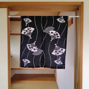 Short Japanese Noren Curtain with Fan Pattern | Hand-Dyed Yukata Fabric ...