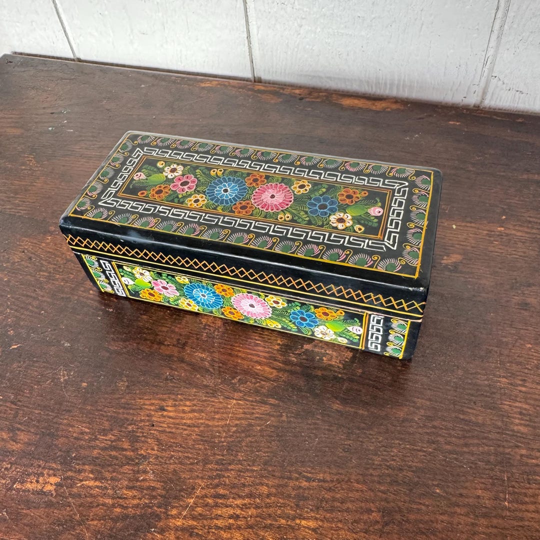Vintage Mexican Olinalá Lacquer Wood Box, Hand-painted Floral Folk Art ...