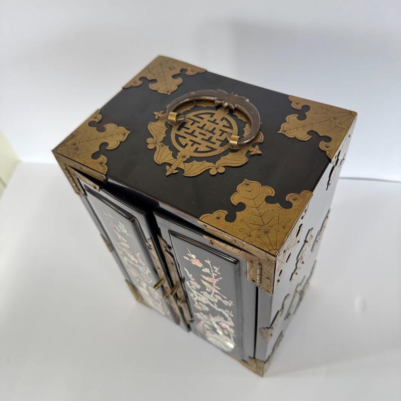 Vintage Korean Mother of Pearl Jewelry Box, 5 Drawer Black Lacquer ...