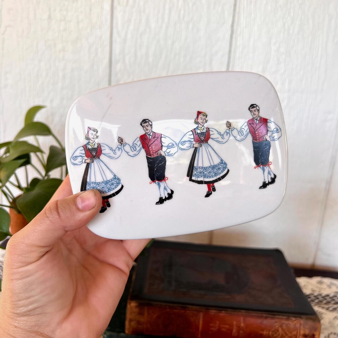 Norwegian Butter Dish Figgjo Porcelain |vintage Folk Dancers Covered ...