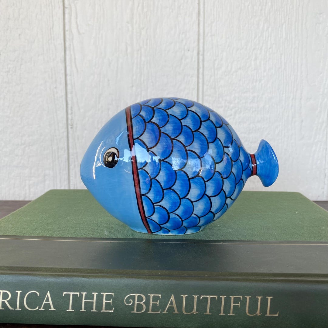 Vintage Andrea by Sadek Blue Koi Fish Bank | Hand Painted Ceramic Coin ...