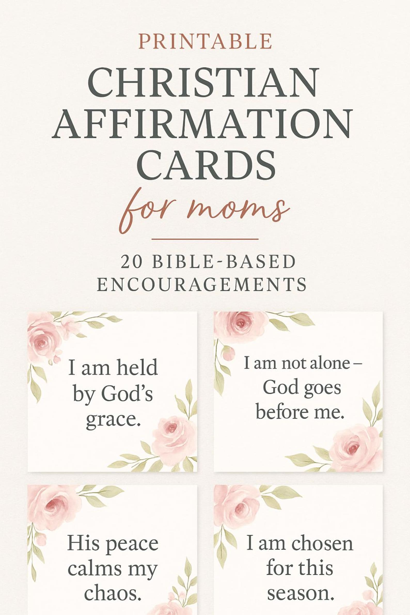 Christian Affirmation Cards for Moms 20 Printable Encouragements Bible ...