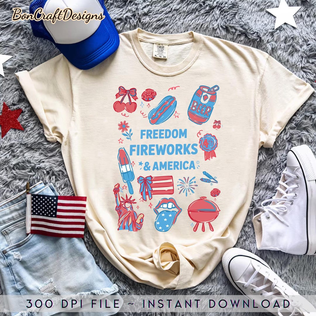 Freedom Fireworks & America Png, 4th of July Png, Cute Doodles USA Png ...