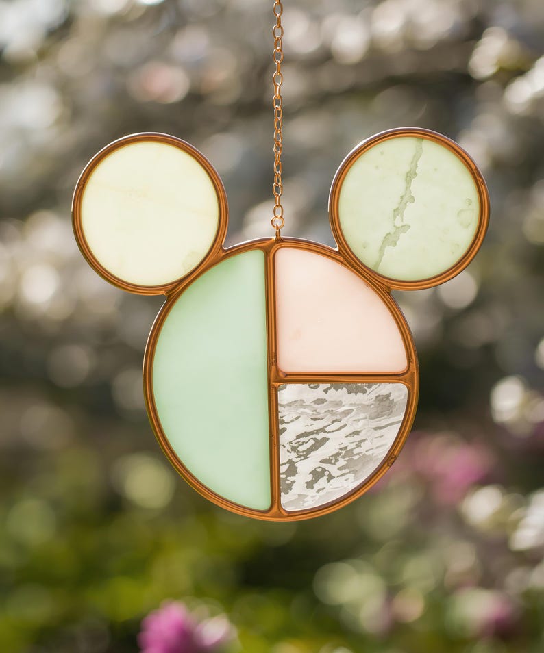 Handmade Mickey Stained Glass Mouse Ears Suncatcher | Cartoon Inspired ...