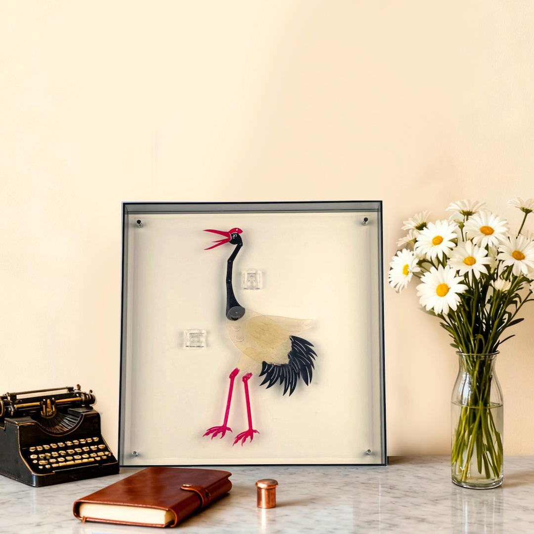 Elegant Red-crowned Crane Shadow Puppet Art in Acrylic Frame ...
