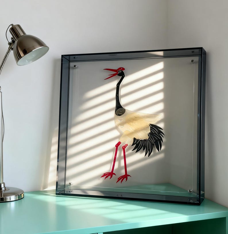 Elegant Red-crowned Crane Shadow Puppet Art in Acrylic Frame ...