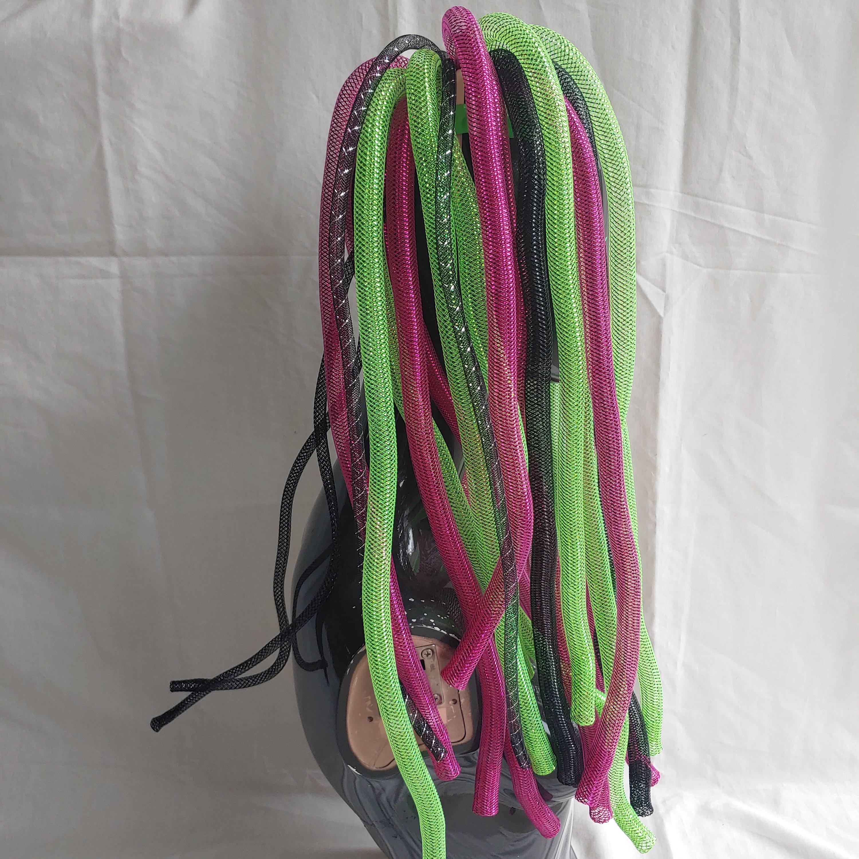 Pink Neon Green and Black Chest-length Cybergoth Cyberlocks Cyberlox ...
