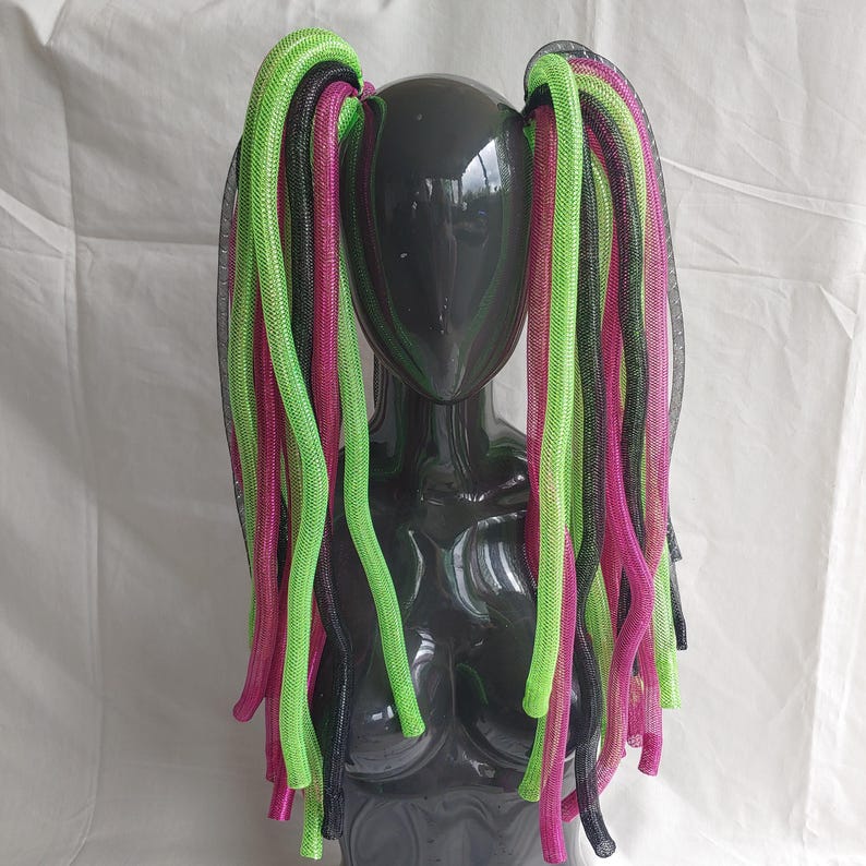 Pink Neon Green and Black Chest-length Cybergoth Cyberlocks Cyberlox ...