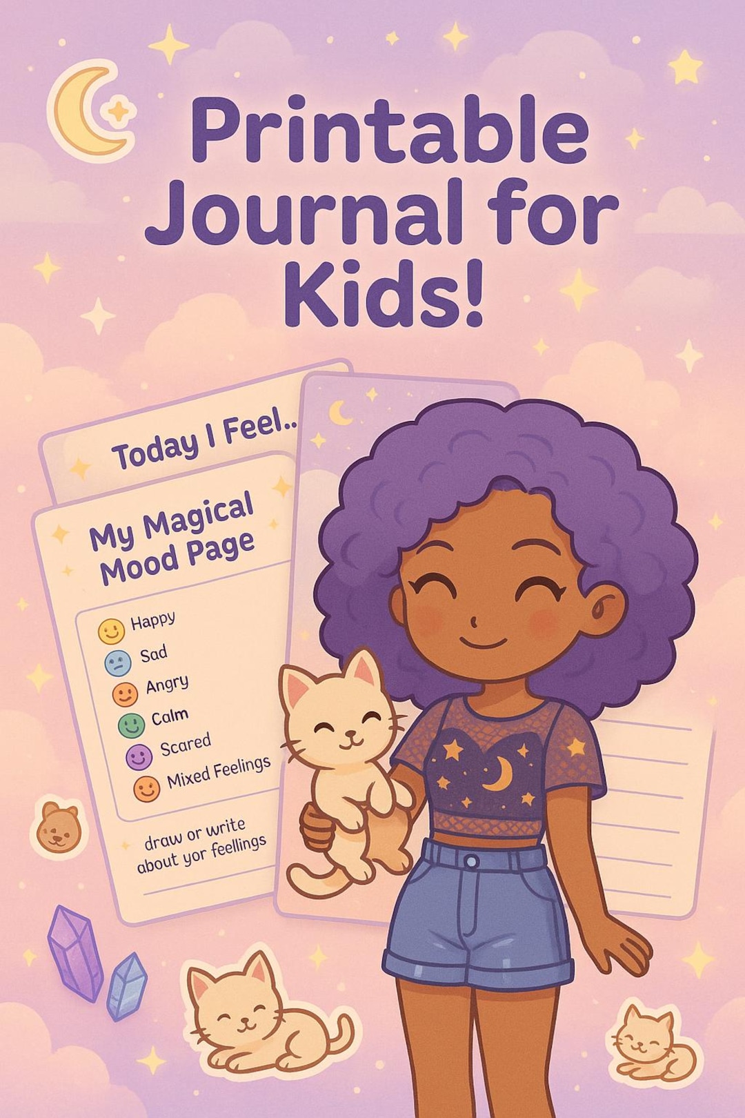 Magical Feelings Journal for Kids Kawaii Printable Mood Tracker and ...