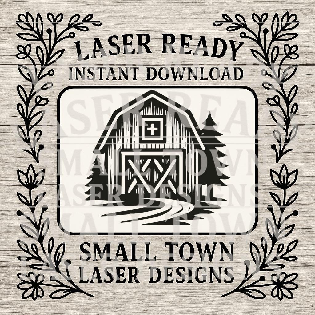 Rustic Barn SVG - Farmhouse Barn Line Art for Laser Engraving & Cricut ...