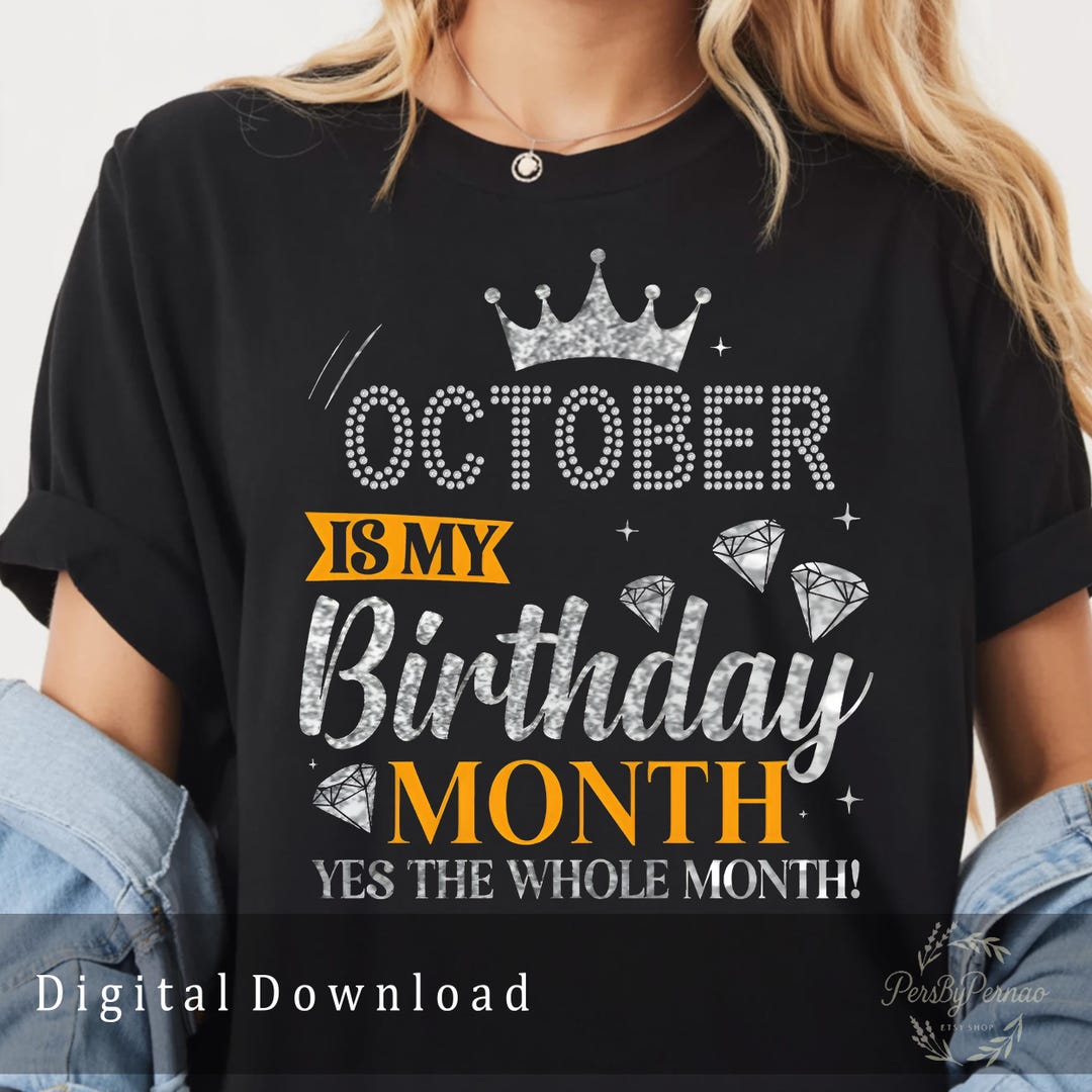 October Birthday PNG, Glitter Rhinestone Crown Design, Digital Download ...